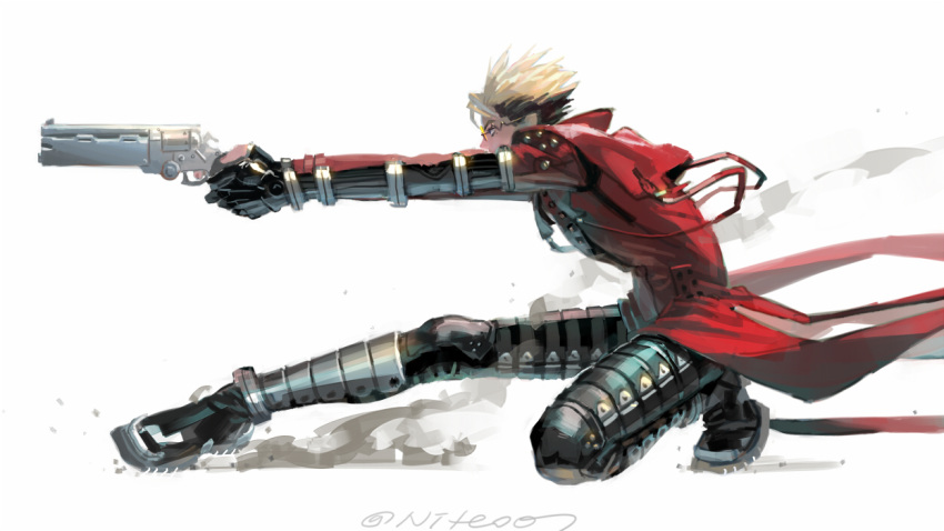 Safebooru - 1boy armored boots blonde hair boots coat gun long coat ...