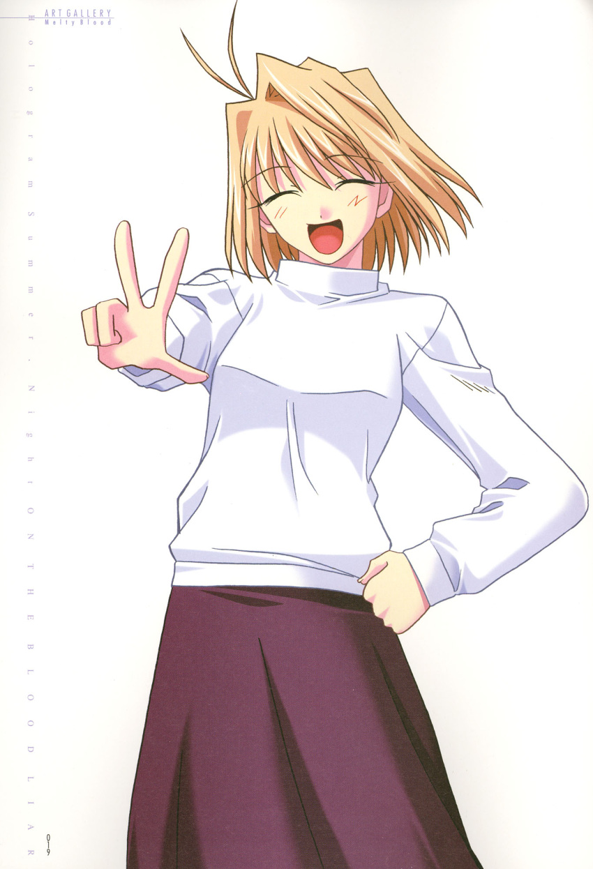 Safebooru - arcueid brunestud blonde hair closed eyes hand on hip ...
