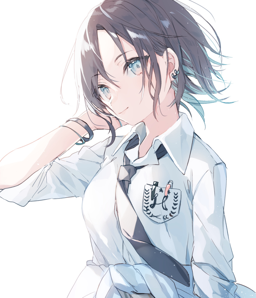 Safebooru - 1girl absurdres asakura tooru bangs black hair black neckwear blue eyes blue hair ...