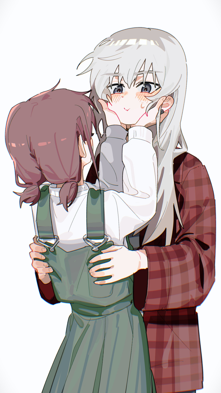 Safebooru - 2girls absurdres blush brown hair cheek squash closed mouth commentary couple ...