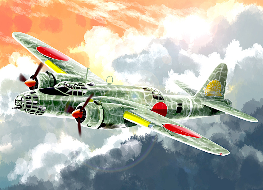 Safebooru - aircraft airplane bomber clouds cloudy sky day flying g4m ...
