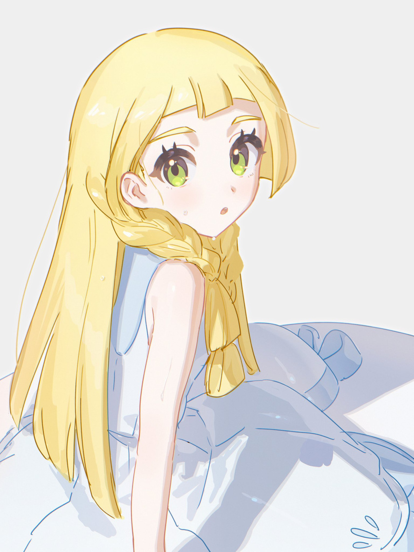 Safebooru - 1girl bare shoulders blonde hair braid commentary dress fua1heyvot4ifsr green eyes ...