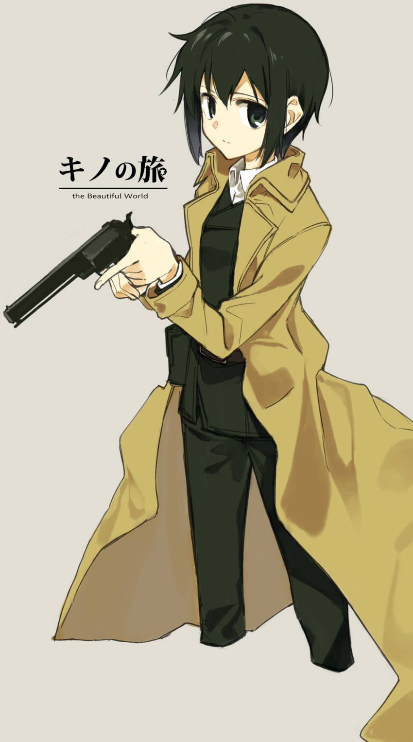 Safebooru - 1girl black eyes black hair black pants black vest brown coat closed mouth coat ...