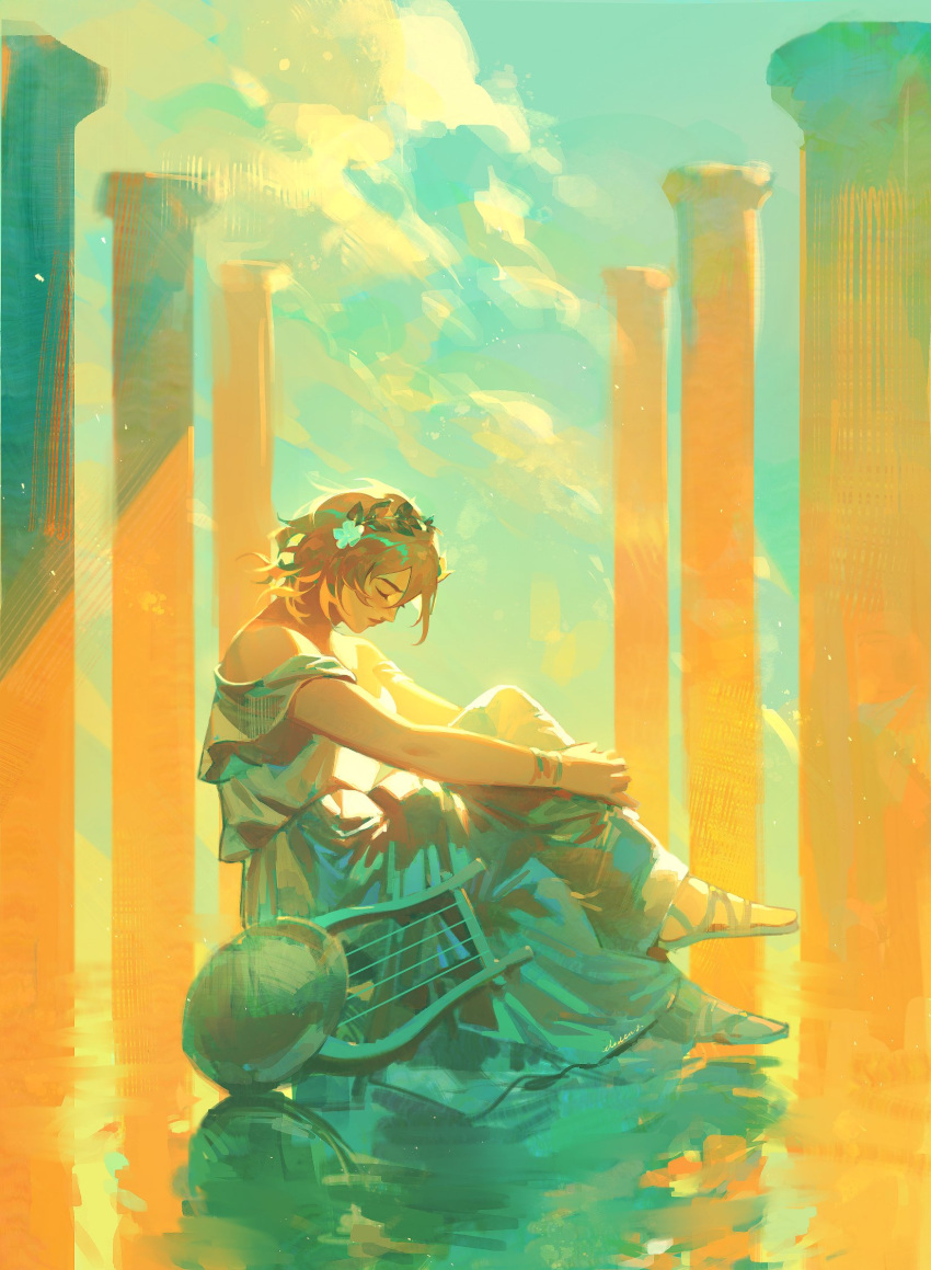 Safebooru - 1girl aglaea (honkai: star rail) alternate costume analogous colors bare shoulders ...