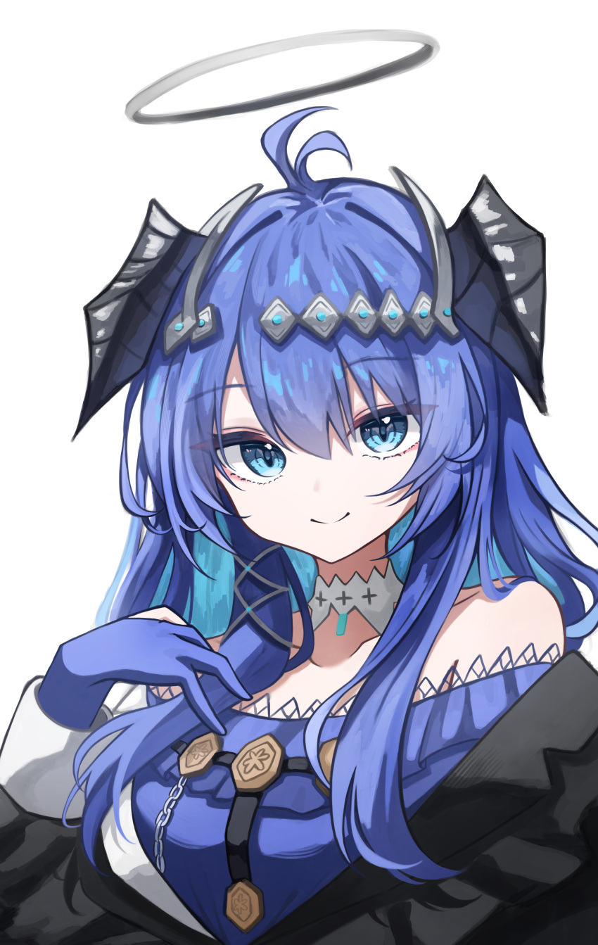 Safebooru - 1girl absurdres ambience synesthesia arknights bare shoulders black horns blue eyes ...