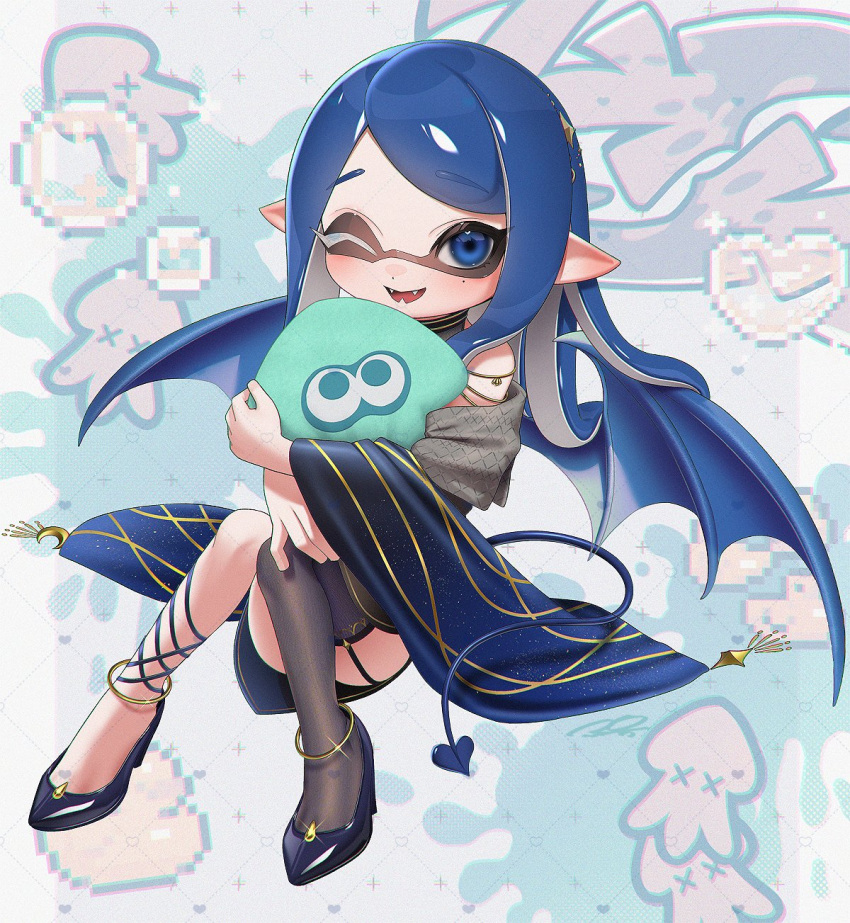 Safebooru - 1girl anklet blue eyes blue hair blue shawl blue shoes blue ...