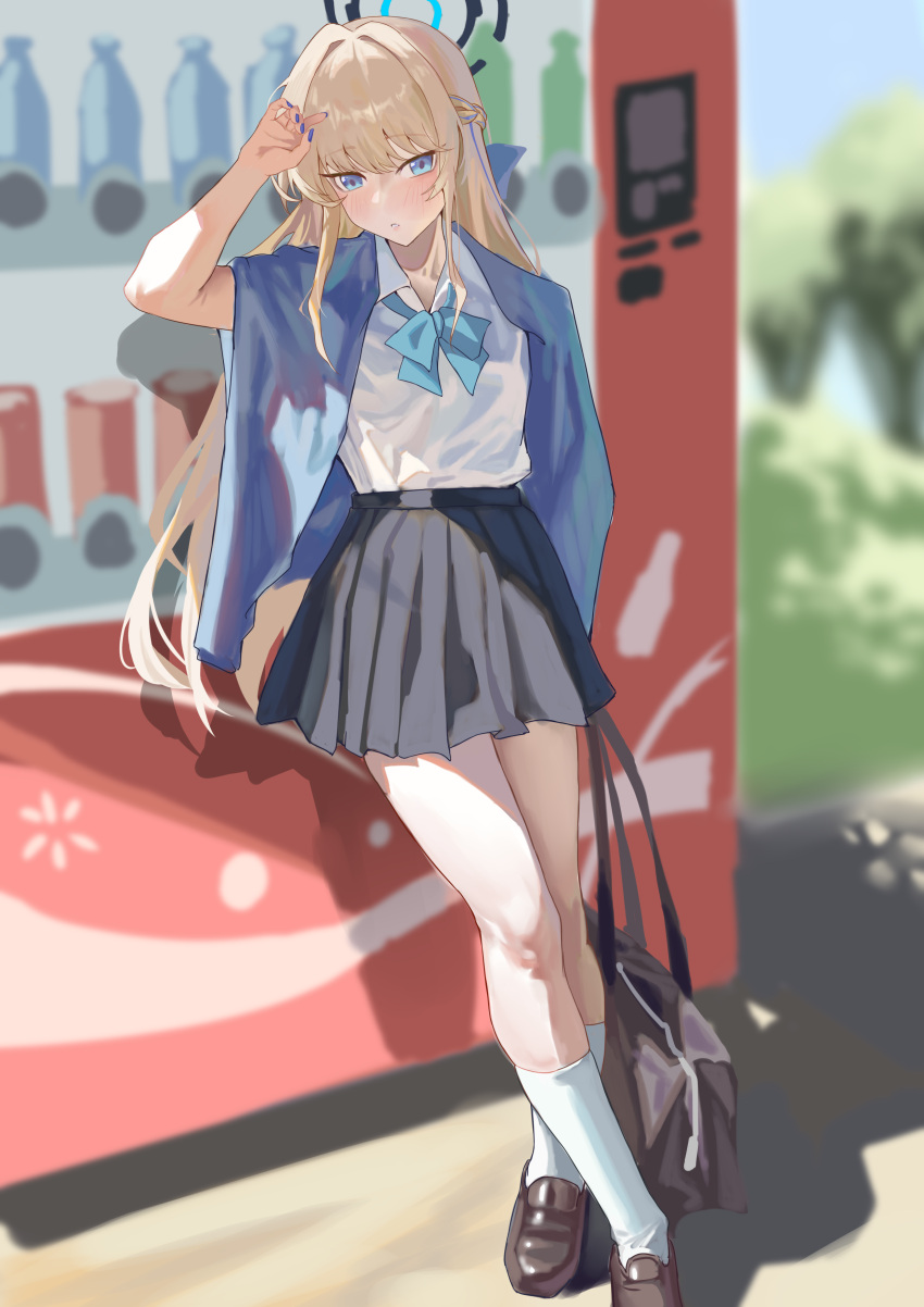 Safebooru - 1girl absurdres bag black bag black skirt blonde hair blue archive blue bow blue ...