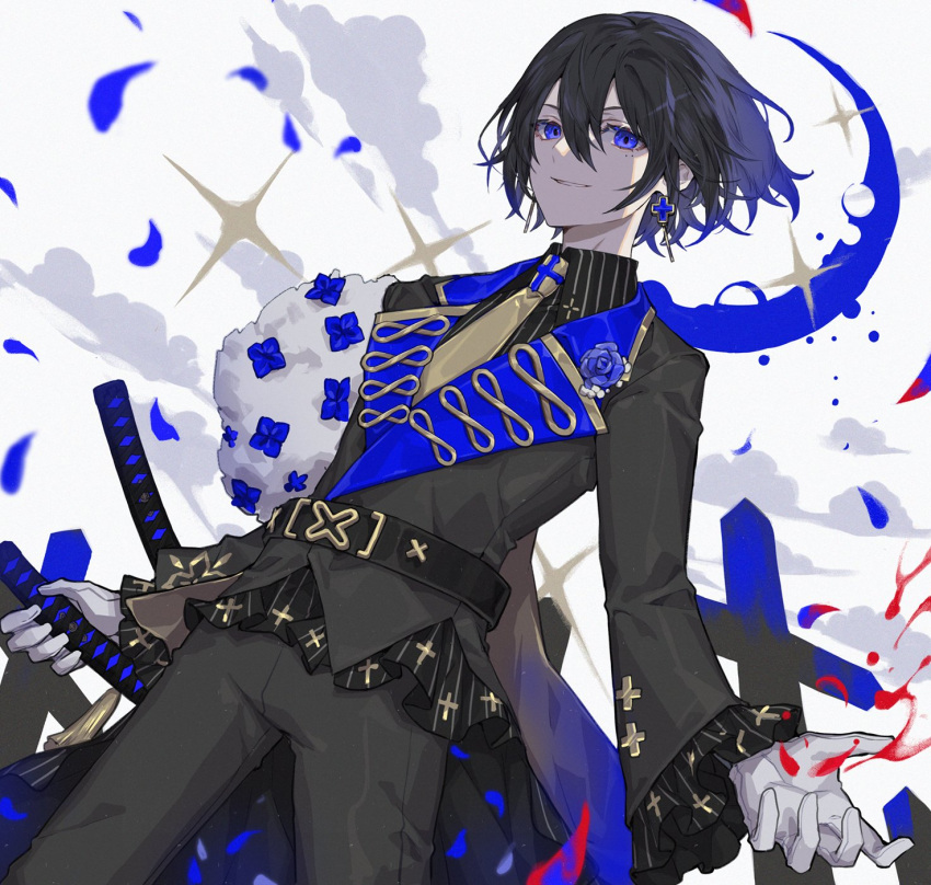 Safebooru - 1boy belt black belt black collar black hair black pants black shirt black suit blue ...