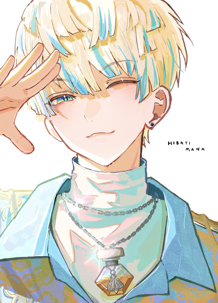 Safebooru - 1boy arm up blonde hair blue hair boxterebityan3 closed ...