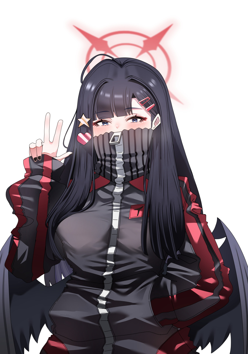 Safebooru - 1girl absurdres alternate costume black hair black jacket black nails black wings ...