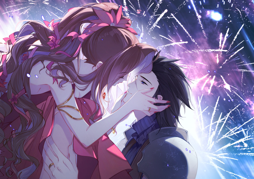 Safebooru - 1boy 1girl absurdres aerith gainsborough aerith gainsborough (red dress) armlet ...