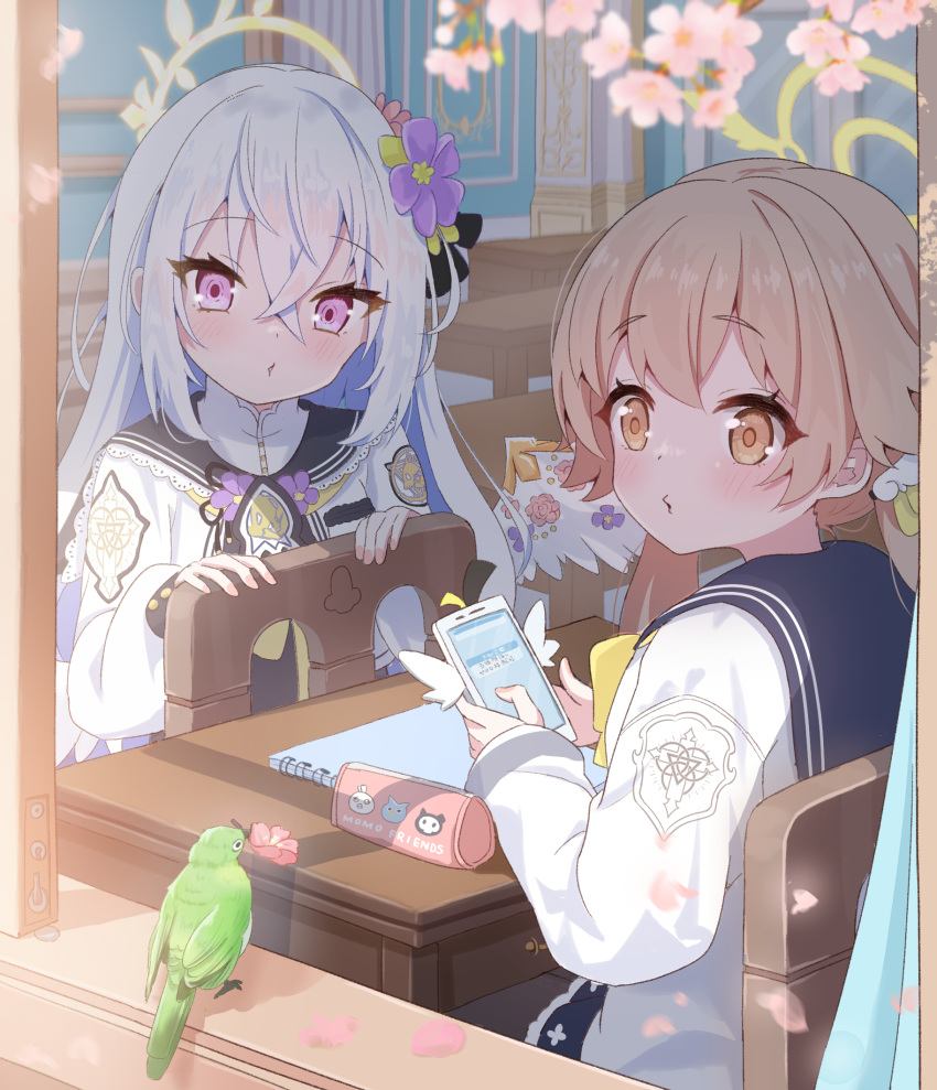 Safebooru - 2girls azusa (blue archive) bird black pantyhose black sailor collar blonde hair ...