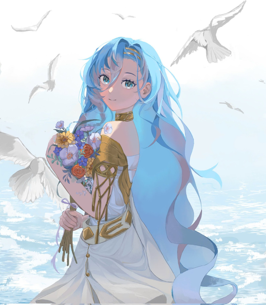 Safebooru - 1girl 37 (reverse:1999) ancient greek clothes armlet bare shoulders bird blue eyes ...