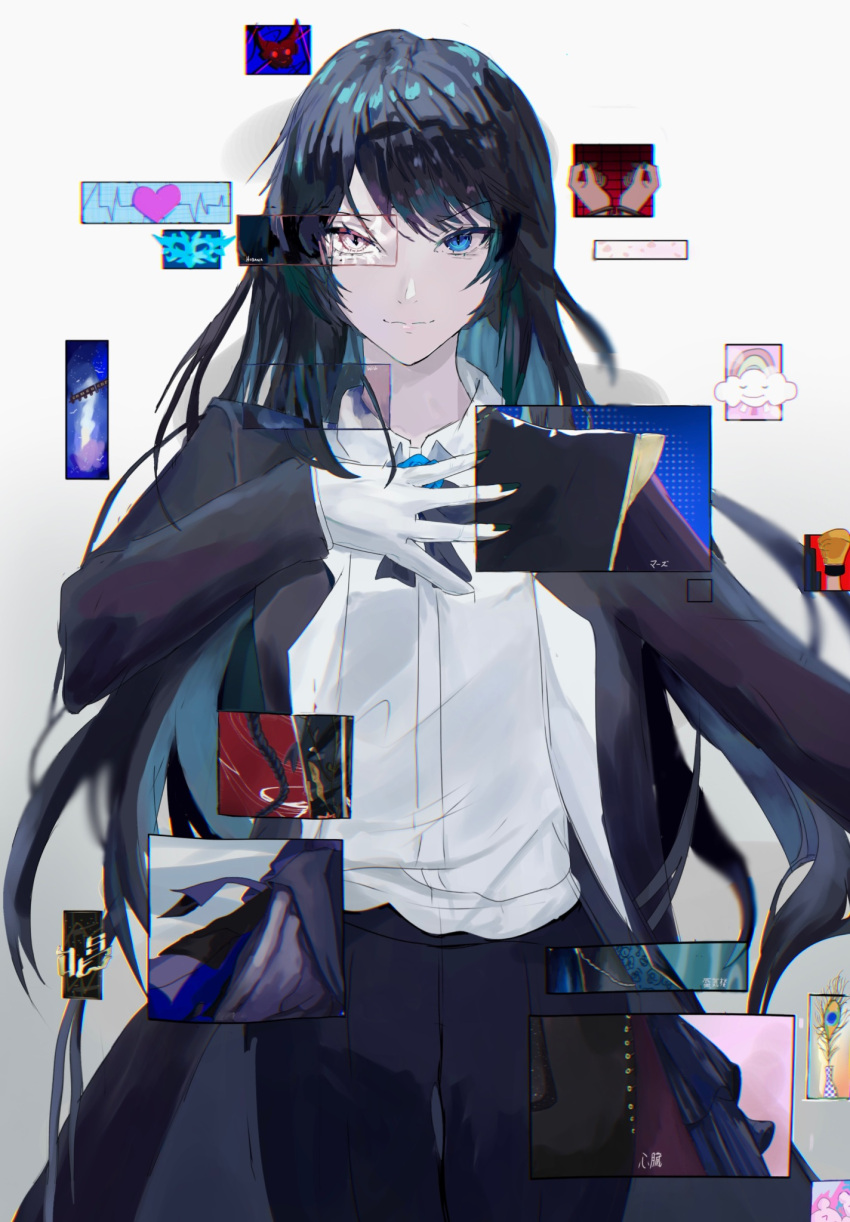 Safebooru - 1girl ado (utaite) black bow black hair black nails blue eyes blue hair bow chando ...