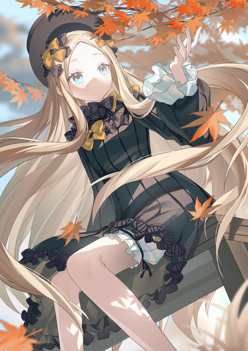 Safebooru - 1girl abigail williams (fate) absurdres autumn autumn leaves black dress blonde hair ...