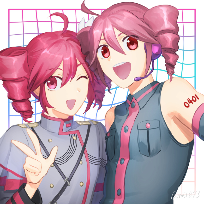 Safebooru - 2girls ahoge arm tattoo black shirt buttons detached ...