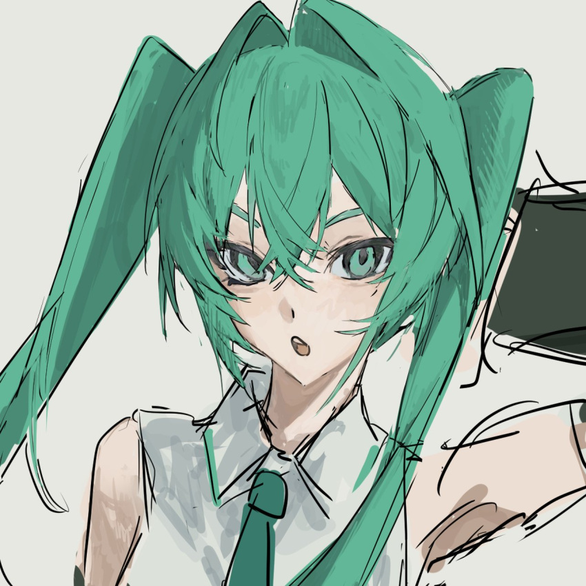 Safebooru - 1girl aqua eyes aqua hair aqua necktie arm behind head hatsune miku highres long ...