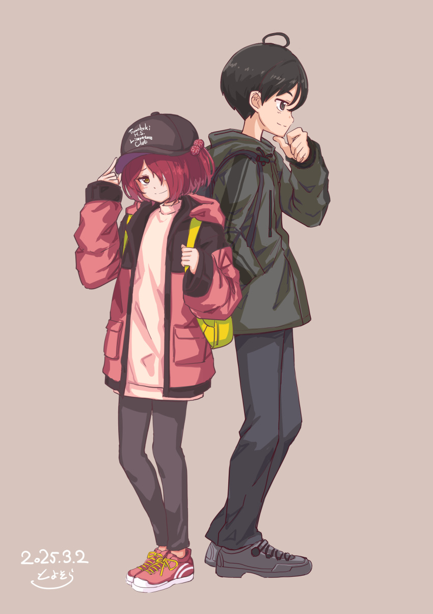 Safebooru - 1boy 1girl absurdres ahoge alternate costume baseball cap black eyes black hair ...