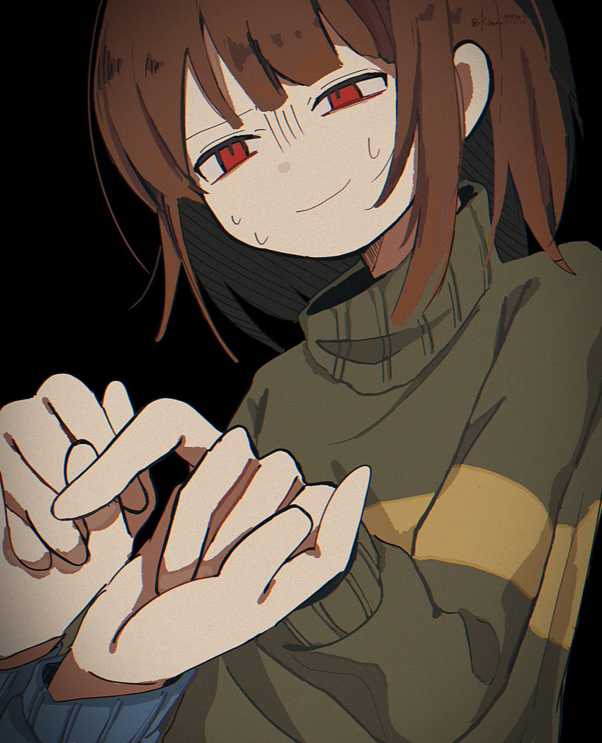 Safebooru - 2others black background blue sweater brown hair chara ...