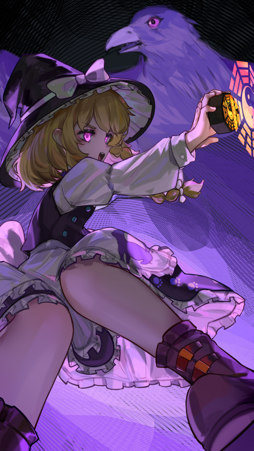 Safebooru - 1girl absurdres apron black skirt black vest blonde hair boots braid eagle spirit ...