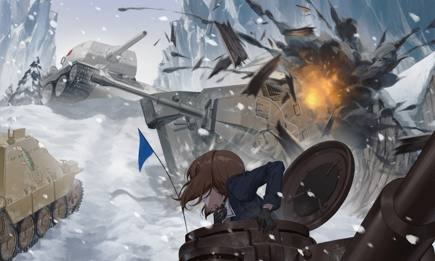 Safebooru - 1girl absurdres black gloves brown hair cheese kang ...
