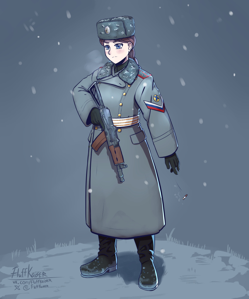 Safebooru - 1girl absurdres aks-74u artist name assault rifle black boots black gloves blue eyes ...