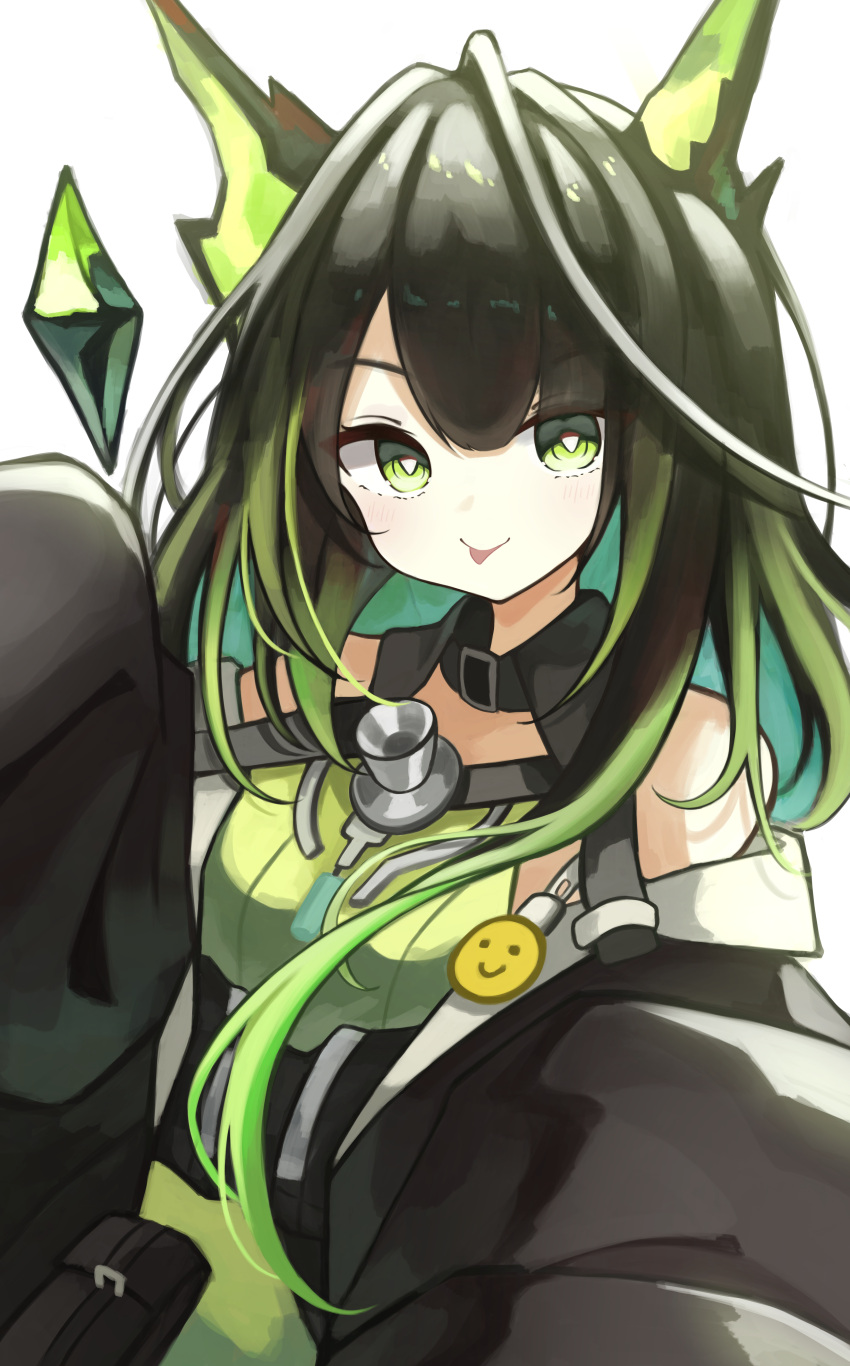 Safebooru - 1girl :p absurdres arknights bare shoulders bright pupils closed mouth crystal emoji ...