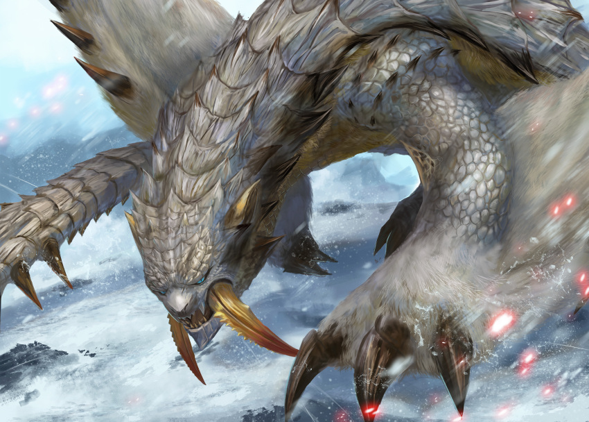 Safebooru - barioth bearluxe blue eyes blurry blurry background claws ...