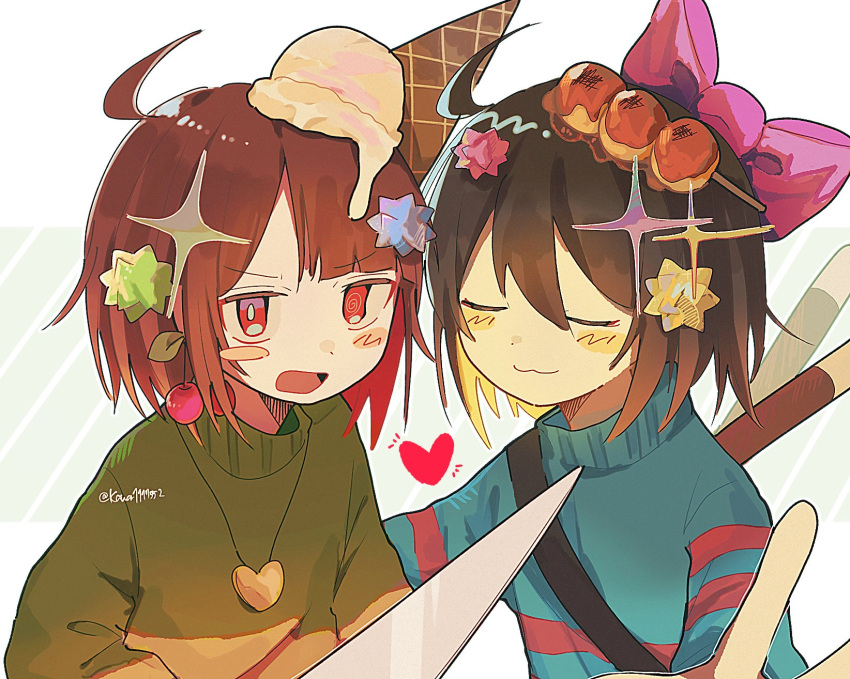 Safebooru - 2others :3 blue sweater brown hair chara (undertale) closed ...
