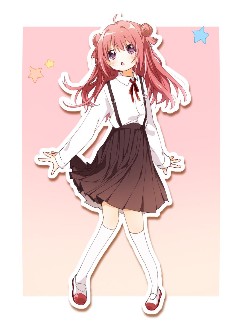 Safebooru - 1girl :o ahoge akaza akari alternate costume blouse blush bow double bun full body ...