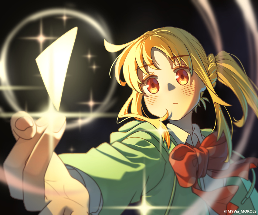 Safebooru - 1girl ahoge removed black background blonde hair bocchi the rock! bow bowtie gojou's ...