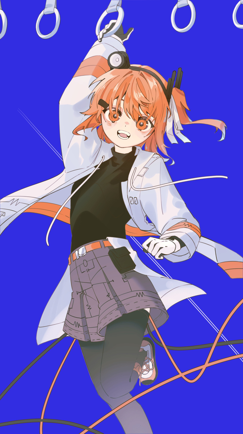 Safebooru - 1girl a.i. voice absurdres adachi rei arm up belt black shirt black thighhighs blue ...