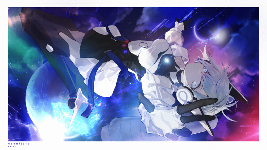 Safebooru - 1girl absurdres arched back arm up backflip bare shoulders black collar black dress ...