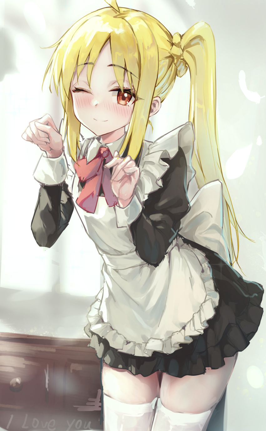 Safebooru - 1girl ;) absurdres ahoge alternate costume apron black shirt black skirt blonde hair ...