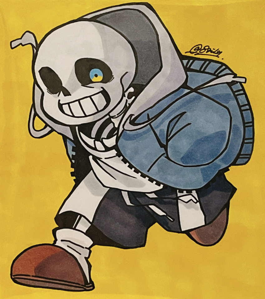 Safebooru - 1boy black shorts grin highres hollow eyes male focus running sakekuzu no ame sans ...