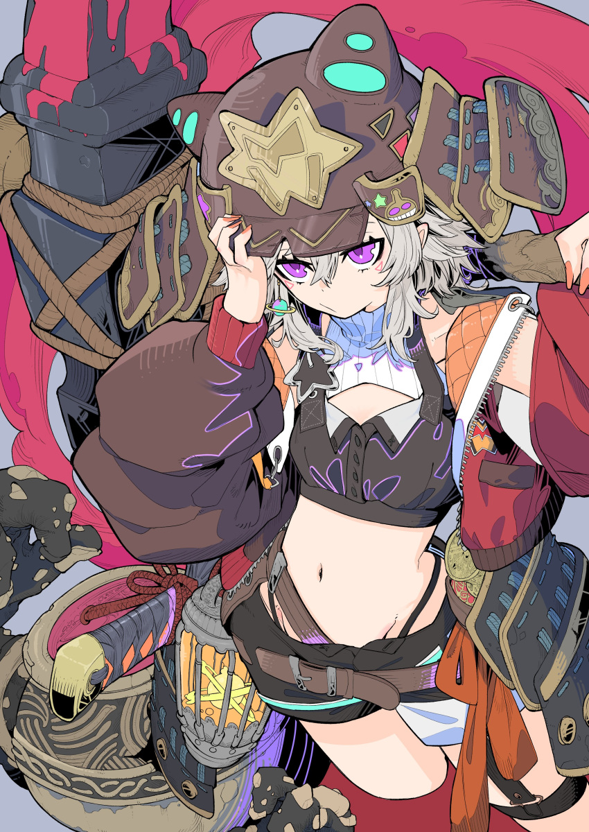 Safebooru - 1girl absurdres armor belt black shorts brown belt brown helmet closed mouth crop ...