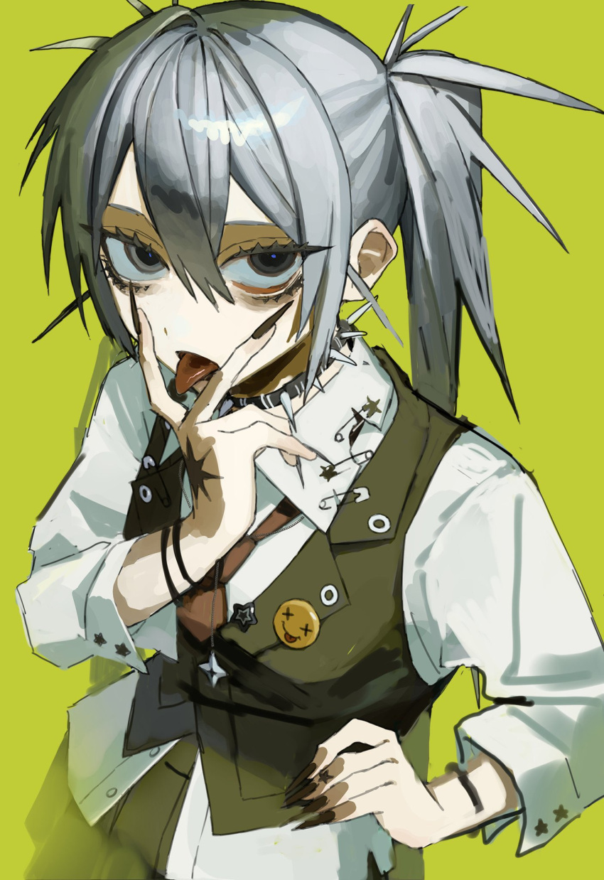 Safebooru - 1girl 6kal a bags under eyes black choker black nails blue ...