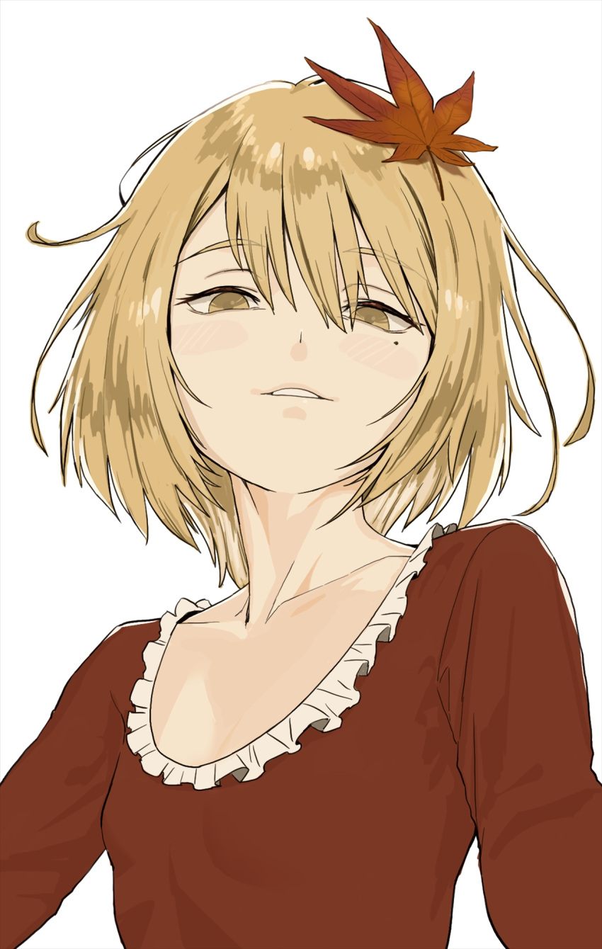 Safebooru - 1girl aki shizuha blonde hair dress flat chest hair between eyes hair ornament ...