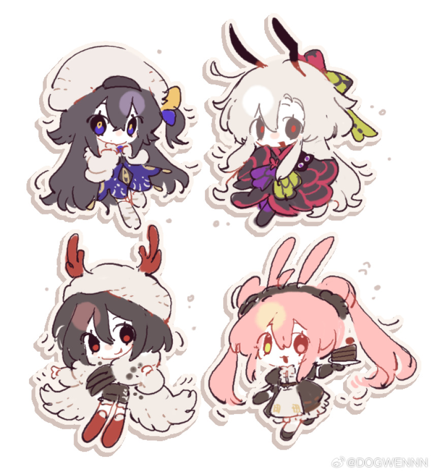 Safebooru - 4girls black hair brown hair chibi chibi inset chibi only dogwennn highres long hair ...