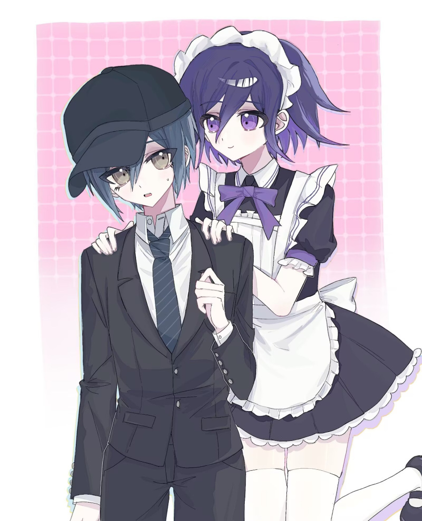 Safebooru - 2boys apron black dress black hat black jacket black pants ...