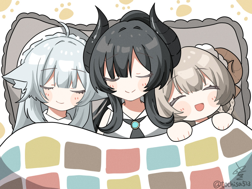 Safebooru - 3girls :d ^ ^ ahoge animal ear fluff animal ears ascot bare ...