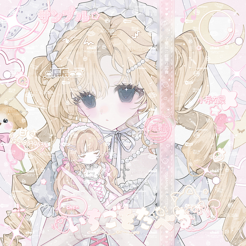 Safebooru - 1girl absurdres blonde hair blue eyes blush bow commentary request dress drill hair ...