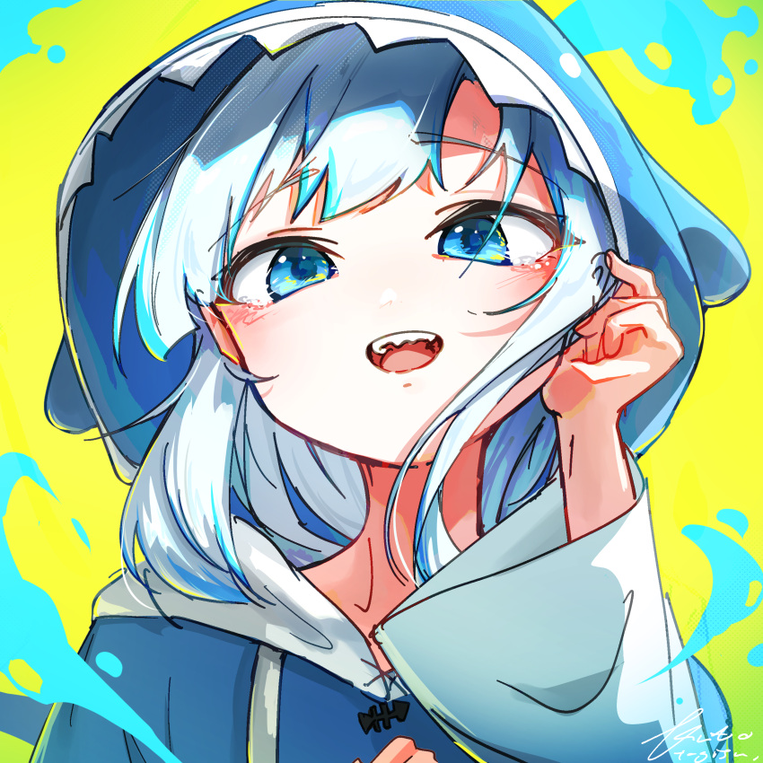 Safebooru - 1girl absurdres animal hood blue eyes blue hair blue hoodie gawr gura gawr gura (1st ...