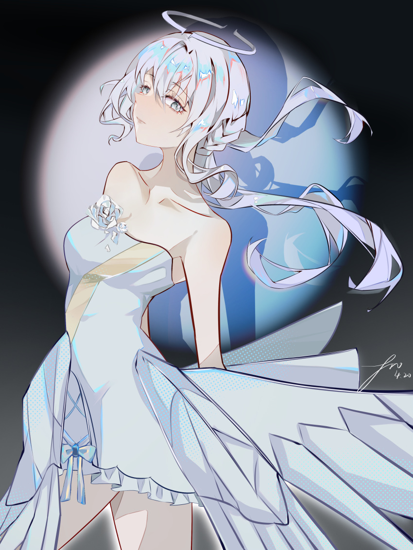 Safebooru - 1girl absurdres bare arms bare shoulders braid breasts dress francis cairo grey ...