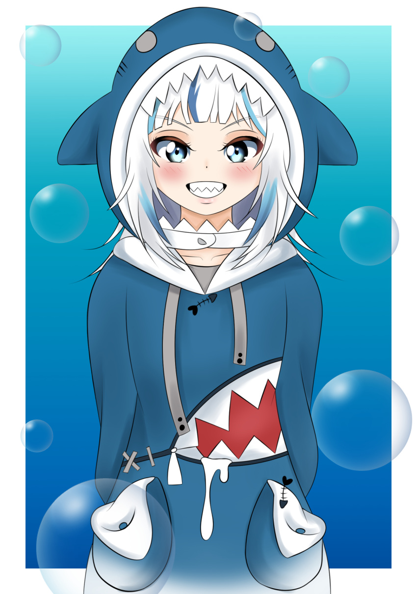 Safebooru - 1girl animal costume animal hood arms behind back blue eyes blue hair blue hoodie ...