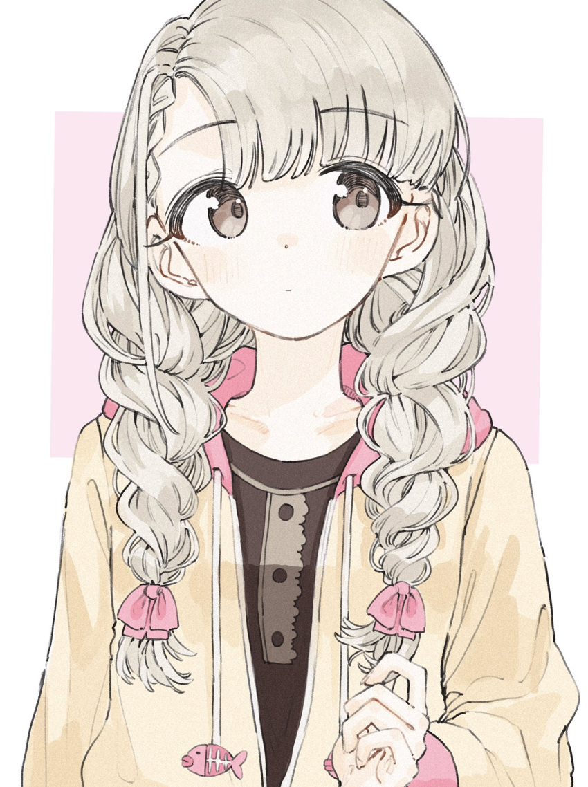 Safebooru - 1girl blush braid brown eyes expressionless grey hair highres hisakawa nagi hood ...