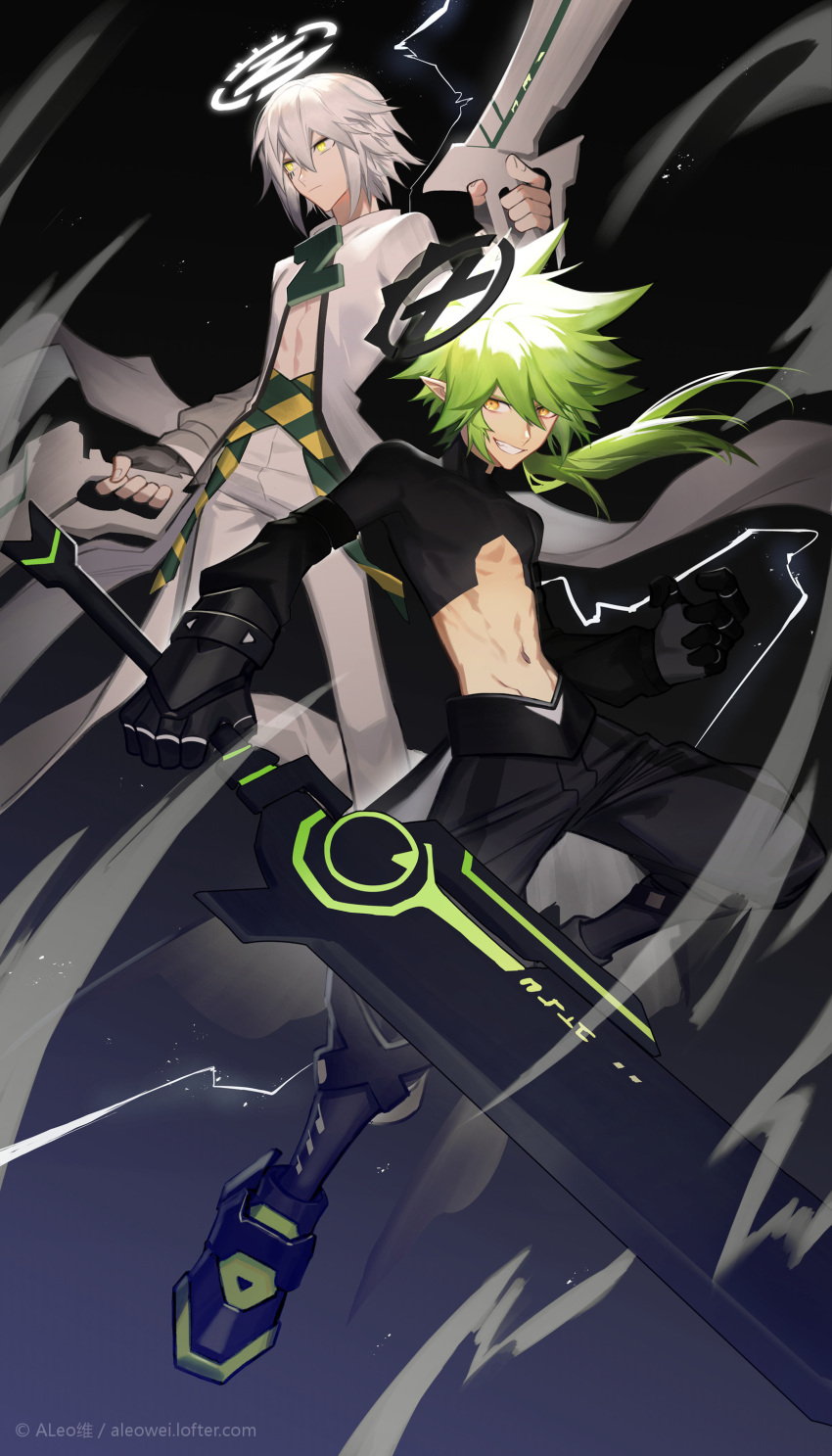 Safebooru - 2boys abs absurdres aleo angel aotu world artist name belt ...