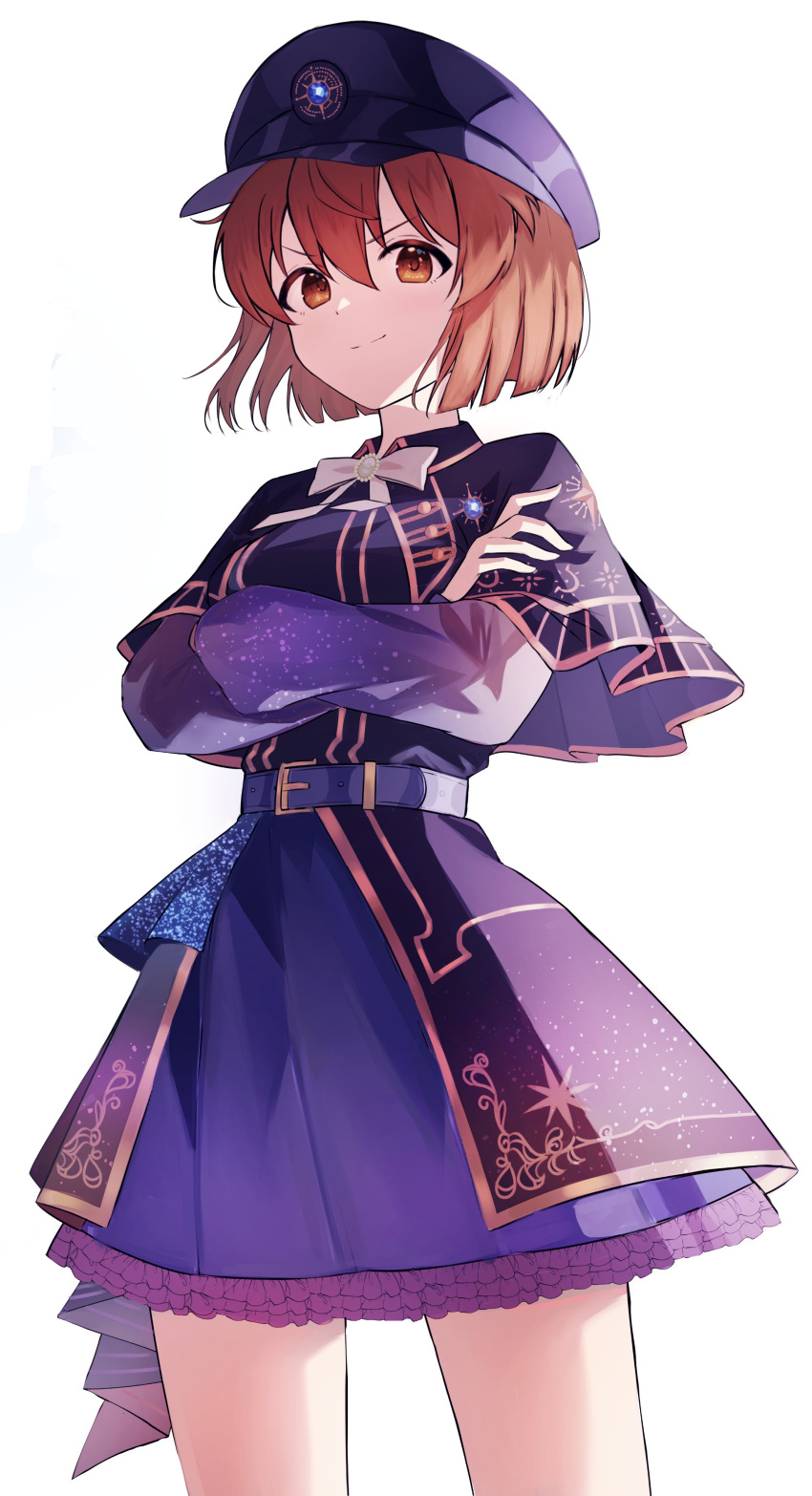 Safebooru - 1girl absurdres belt bow bowtie brown eyes brown hair cowboy shot crossed arms dress ...