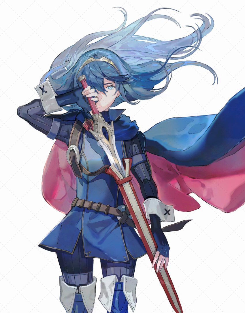 Safebooru - 1girl aisutabetao blue cape blue eyes blue gloves blue hair brand of the exalt cape ...