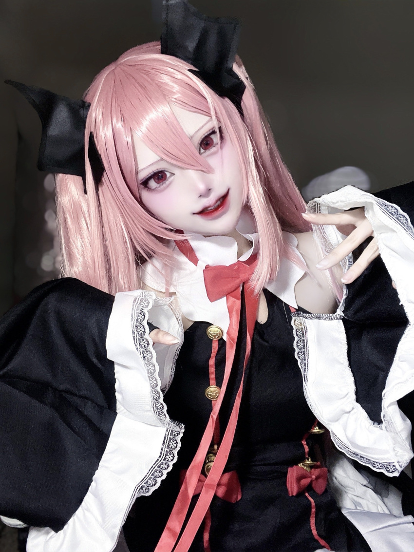 Safebooru - 1girl absurdres aegyo sal black bow black dress bow cosplay ...